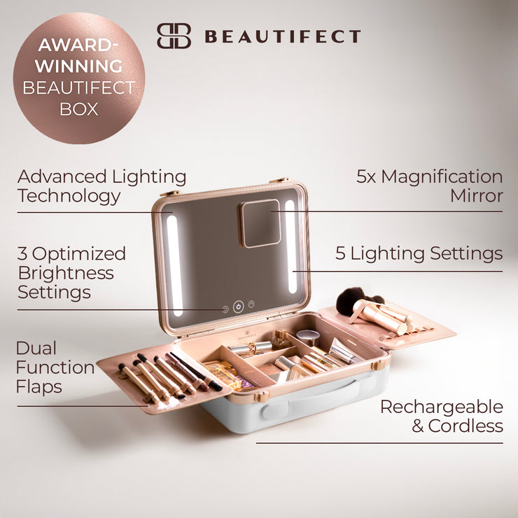 The Beautifect Box | White | Makeup Organiser With LED Mirror